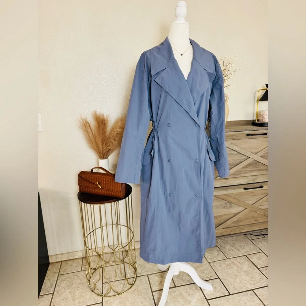Jackets & Coats | Nwt Athleta Luna Trench Coat Shadow Blue Oversized ...
